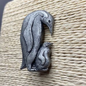 Jewelry | Figural Pewter Tone Color Penguins Brooch Pin | Poshmark